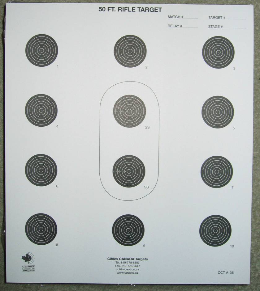CCT A-36 50 FT. Rifle Target 10 bulls +2 Sighters – Cibles Canada Targets