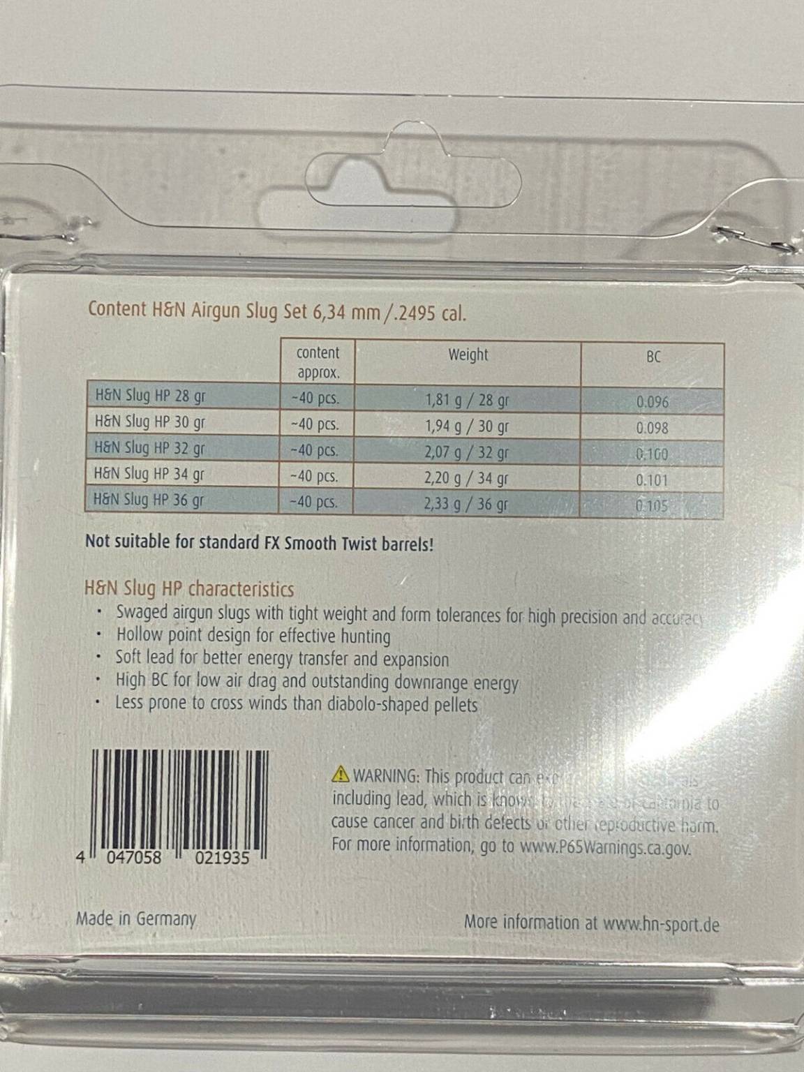 H&N Slug HP Sampler .2495 cal. / 6.34mm – Cibles Canada Targets