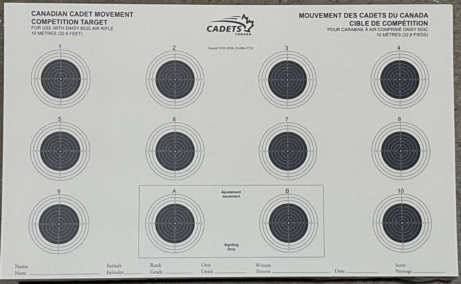 Cadet Canada Competition Target for use w/ Daisy 853C 10 metres (32 ...