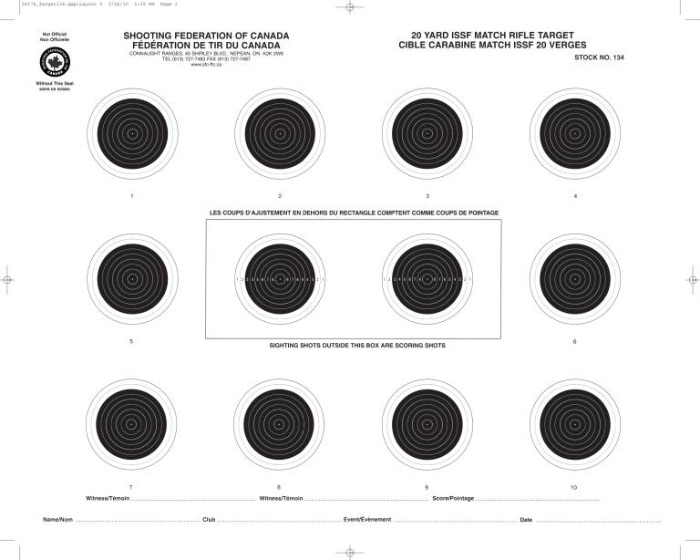 SFC #134 20 Yard ISSF Smallbore Rifle – Cibles Canada Targets